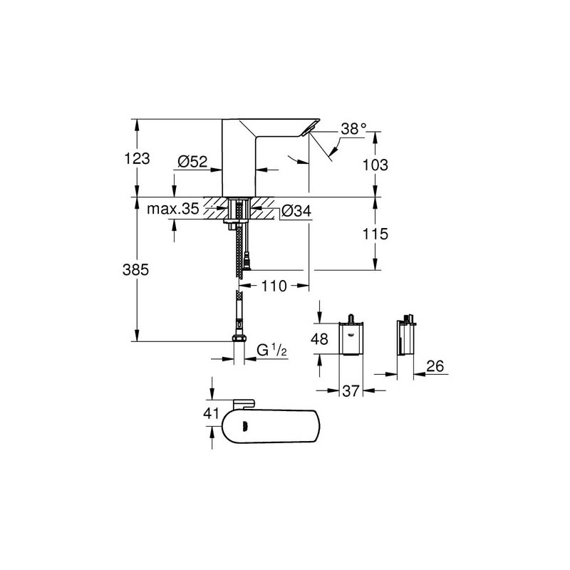 Електронен смесител Grohe Bau Cosmopolitan, за умивалник, инфрачервен ...