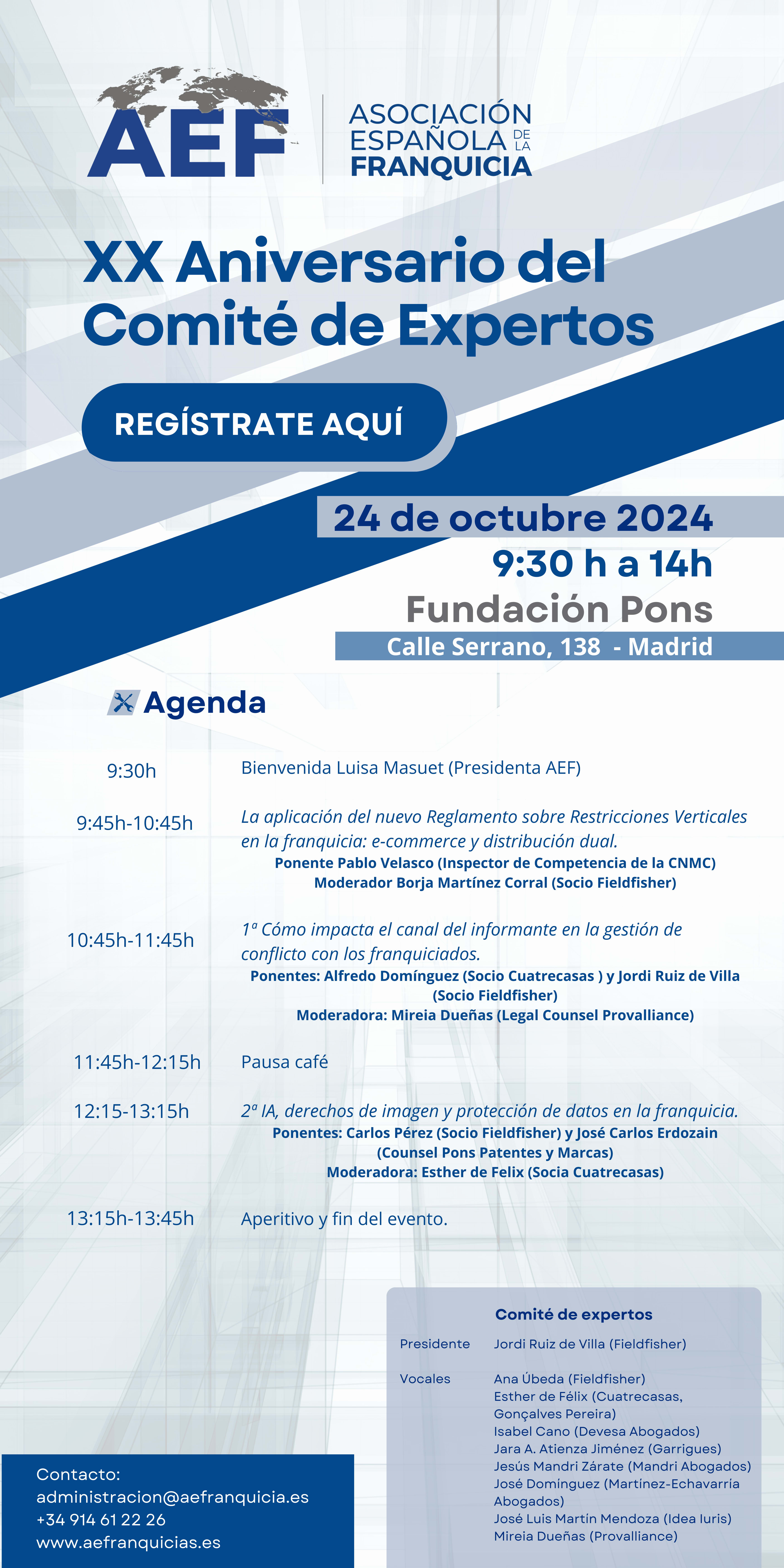 Evento | XX Aniversario del Comité de Expertos de la AEF | Fieldfisher