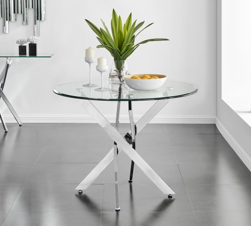 Vogue Large Round Chrome Glass Dining Table