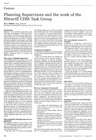 Planning Supervisors and the Work of the IstructE CDM Task Group - The ...